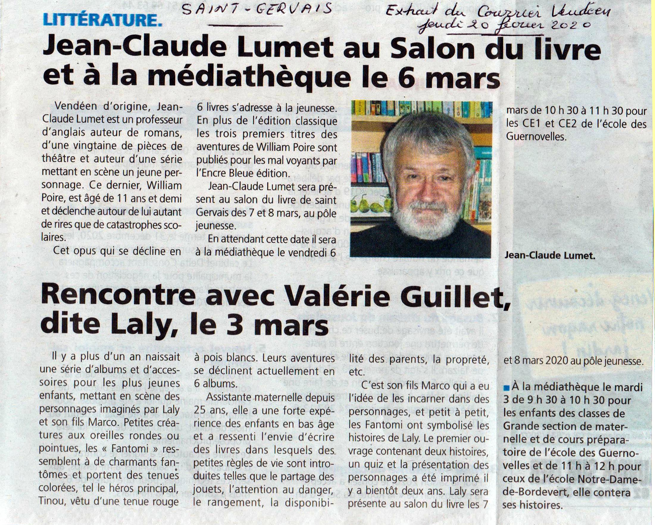 Un article du journal sur le Salon du Livre 2020 à Saint Gervais : Jean ...